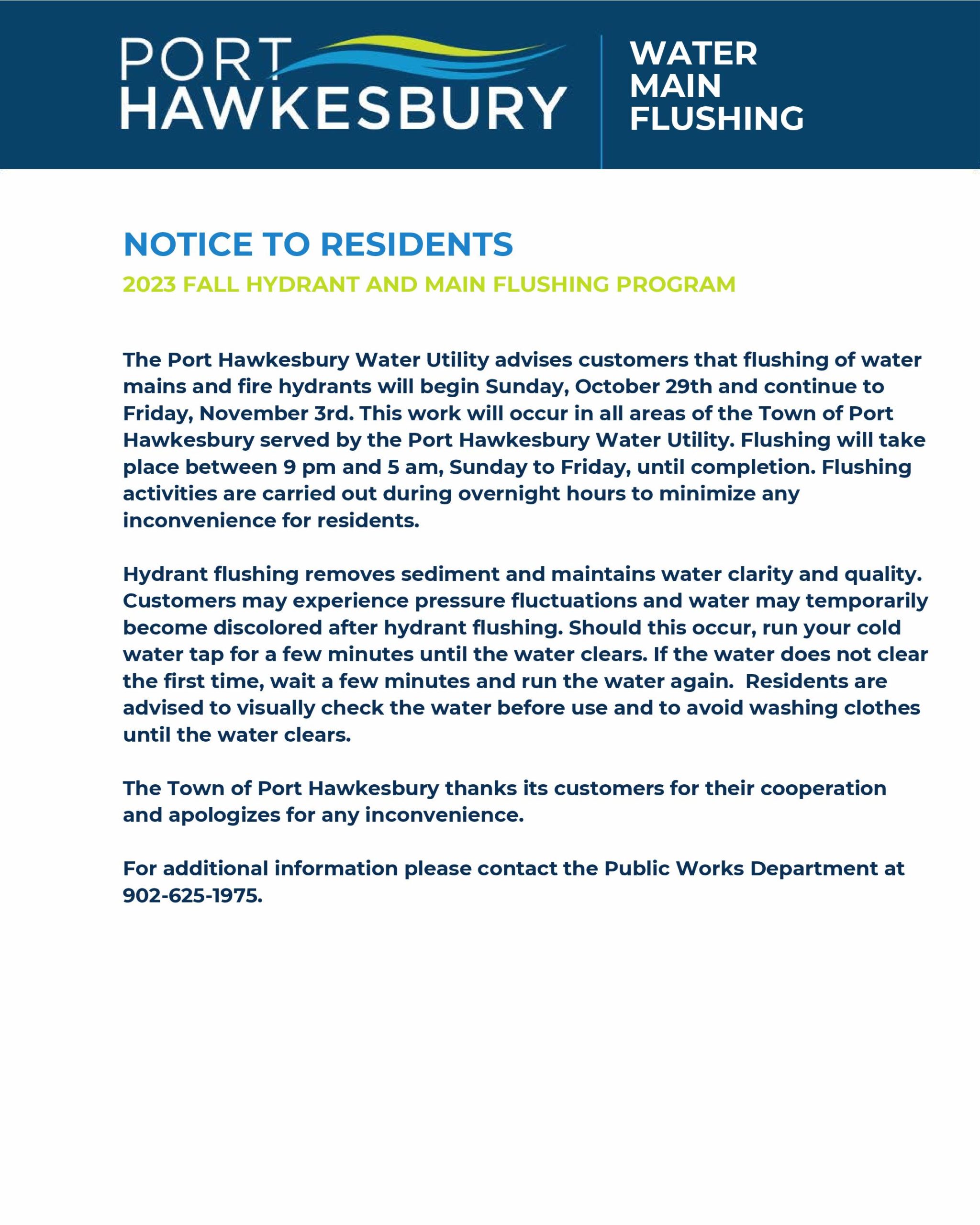 Fall Water Flushing 2023 – Town of Porthawkesbury