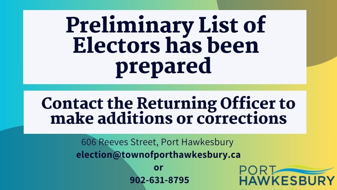 NOTICE of Preliminary List of Electors – Town of Porthawkesbury
